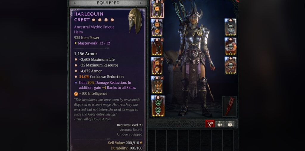 A Player Rolled 4 GA Mythic Item with Max CDR in Diablo 4